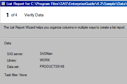 List Data task window