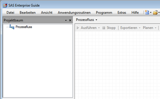 Projekt-Explorer und Prozessfluss für neues Projekt