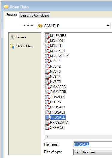 Opening data from a SAS library