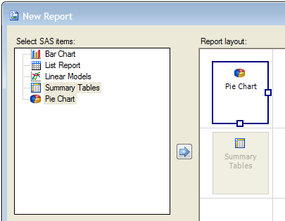 New Report window with results added to the report layout
