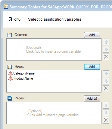 Select classification variables page with two variables assigned to the ...