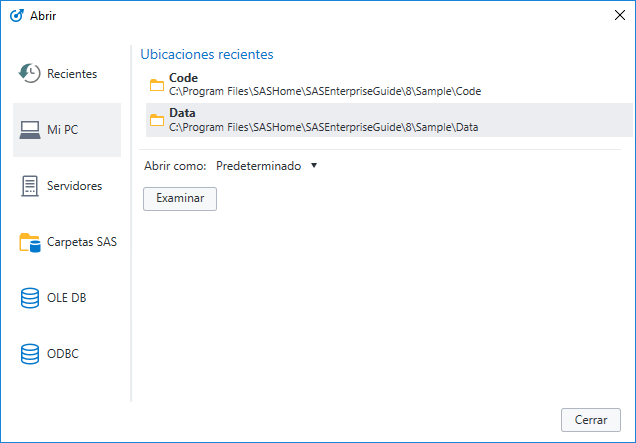 Ventana Abrir datos con datos locales