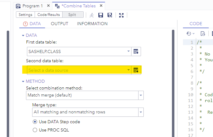 70679 - The Combine Tables task in SAS® Studio 3.x does not accept the ...